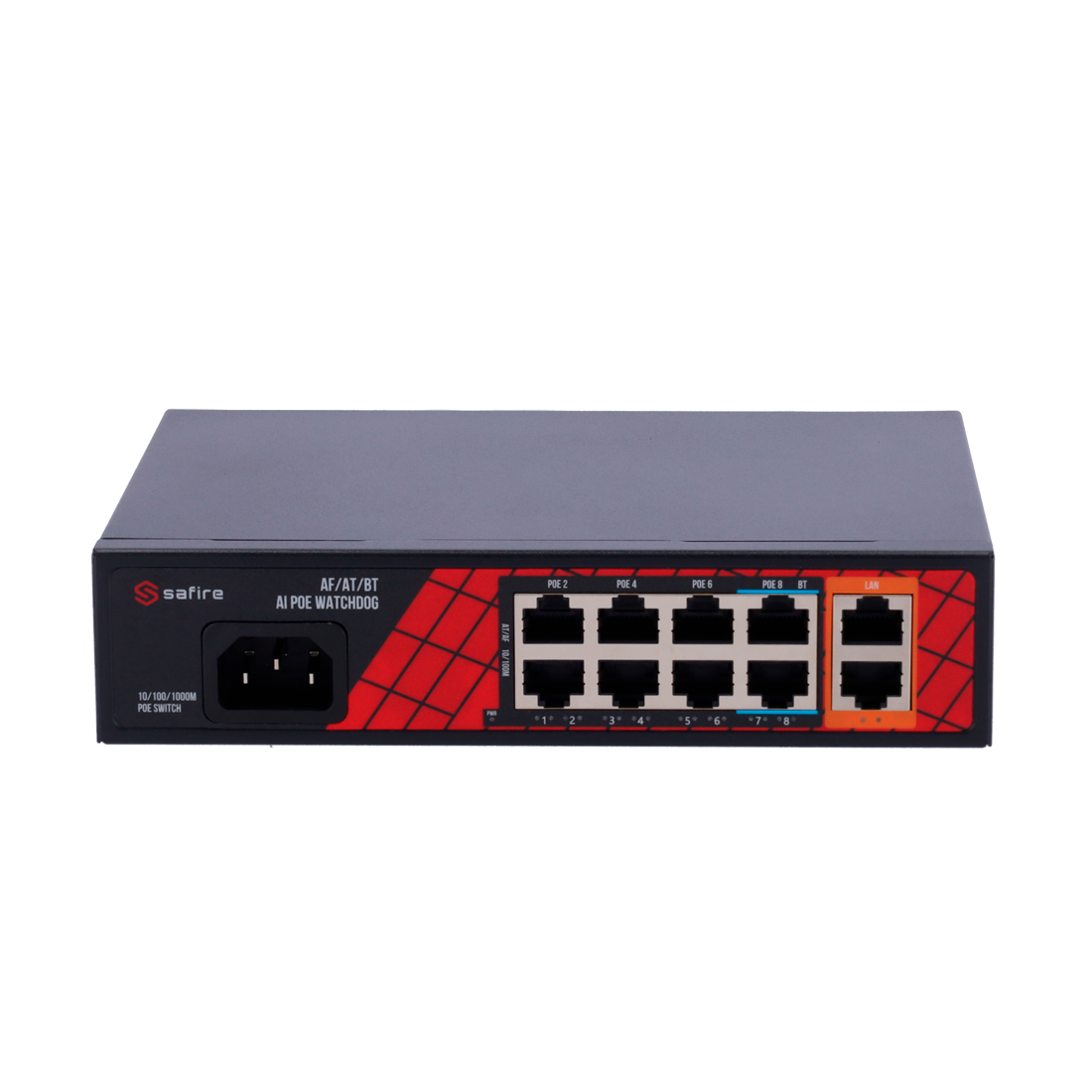 Switch de 8 puertos 10/100 POE 120W, x2 UPLINK Gigabit. Sobremesa