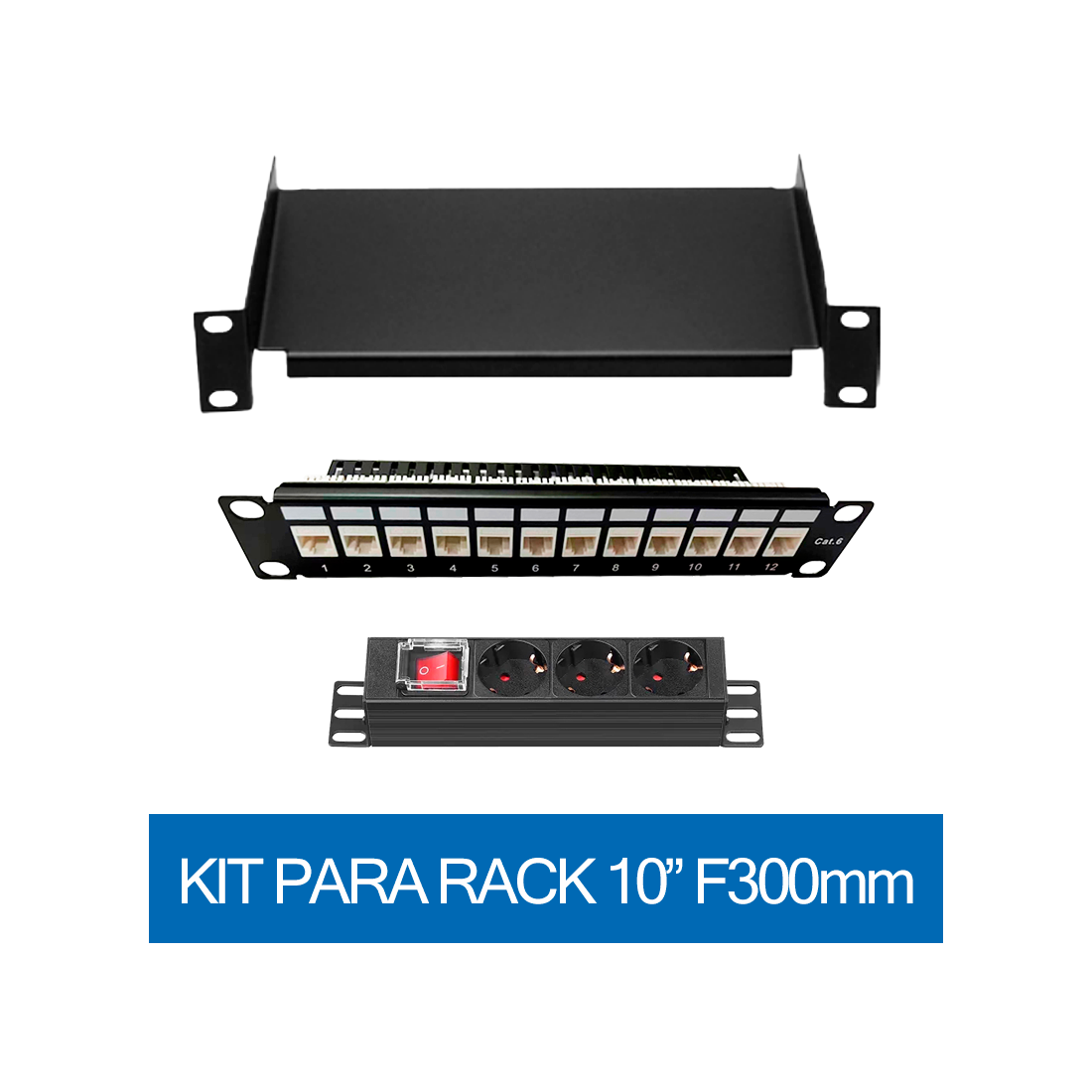 TT-KIT-RACK10-F300: Kit Racks de 10" con Bandeja, Patch Panel y PDU